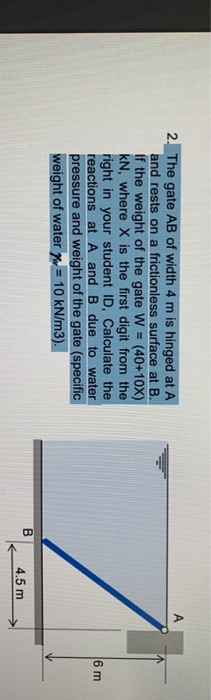 Solved 2. The gate AB of width 4 m is hinged at A and rests | Chegg.com