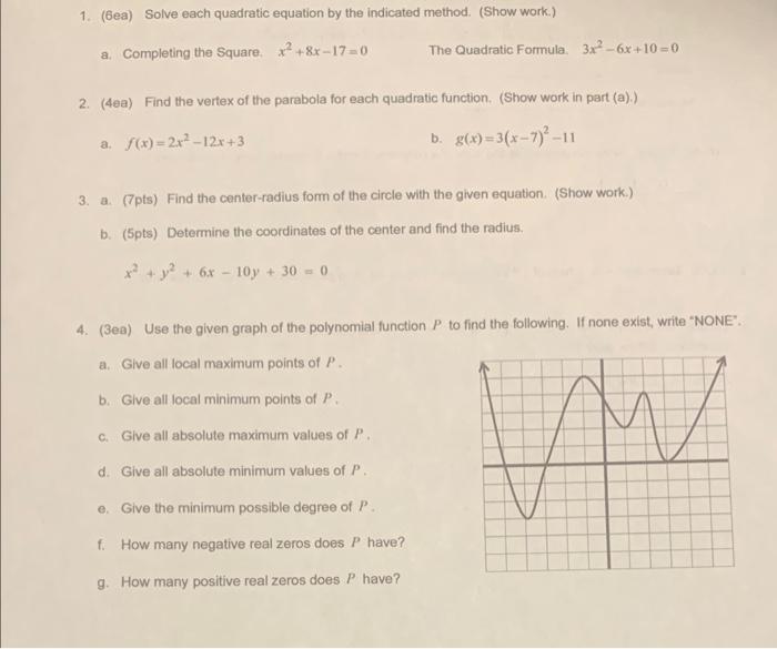 Solved 1. (6ea) Solve each quadratic equation by the | Chegg.com
