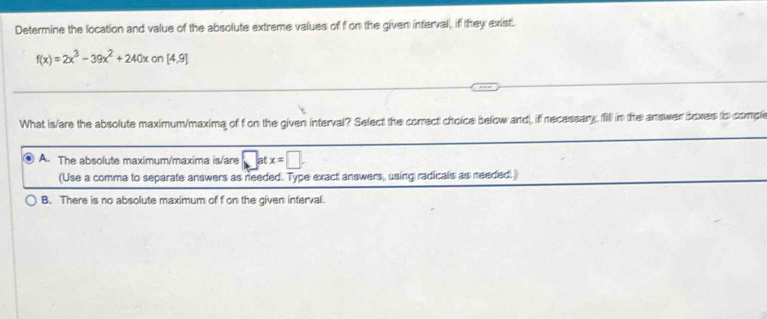 Solved Determine the location and value of the absolute | Chegg.com