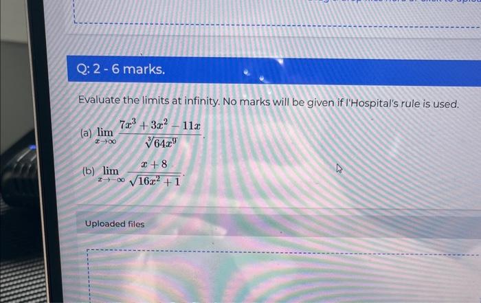 Solved Evaluate the limits at infinity. No marks will be | Chegg.com