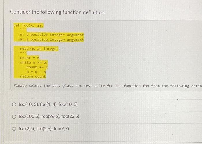 Solved Consider the following function definition: def | Chegg.com