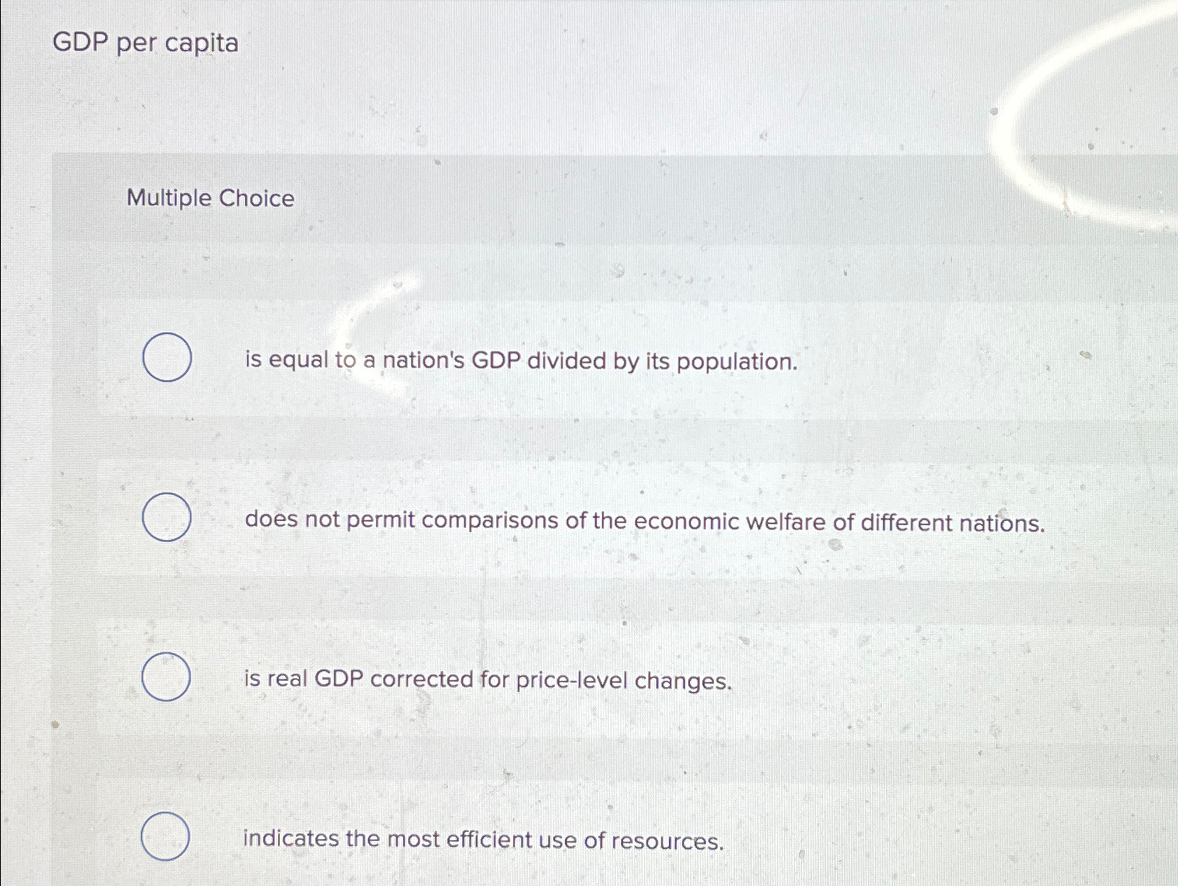 Solved GDP per capitaMultiple Choiceis equal to a nation's | Chegg.com