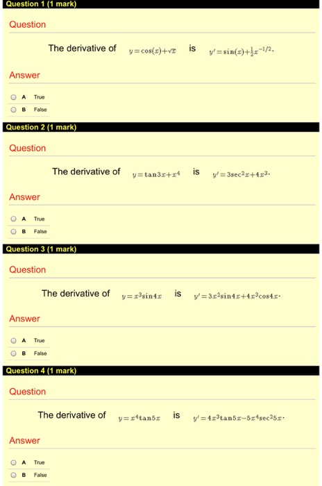 Solved Question 1 (1 mark) Question The derivative of | Chegg.com