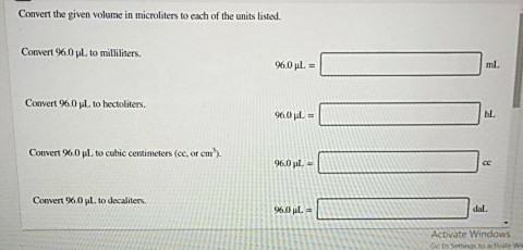 Solved Convert the given volume in microliters to each of | Chegg.com