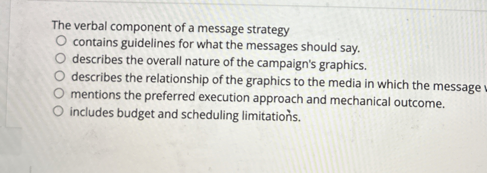 Solved The verbal component of a message strategycontains | Chegg.com