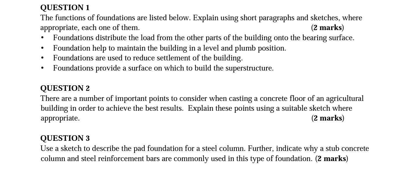 Solved QUESTION 1 The functions of foundations are listed | Chegg.com