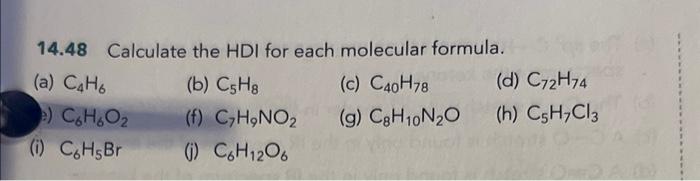 Solved 14.48 Calculate the HDI for each molecular formula. | Chegg.com