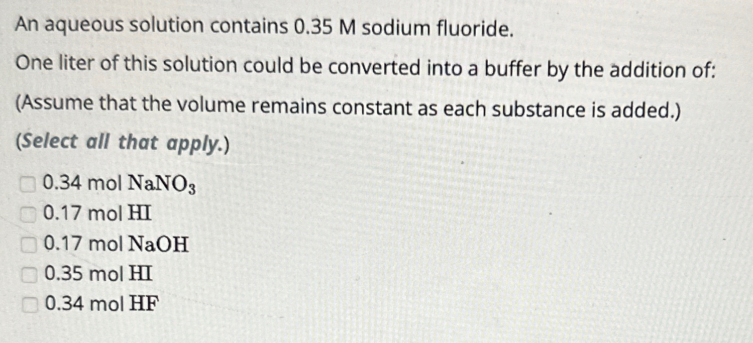 An aqueous solution contains 0.35M ﻿sodium | Chegg.com