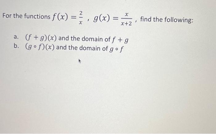 Solved For the functions f(x)=x2,g(x)=x+2x, find the | Chegg.com