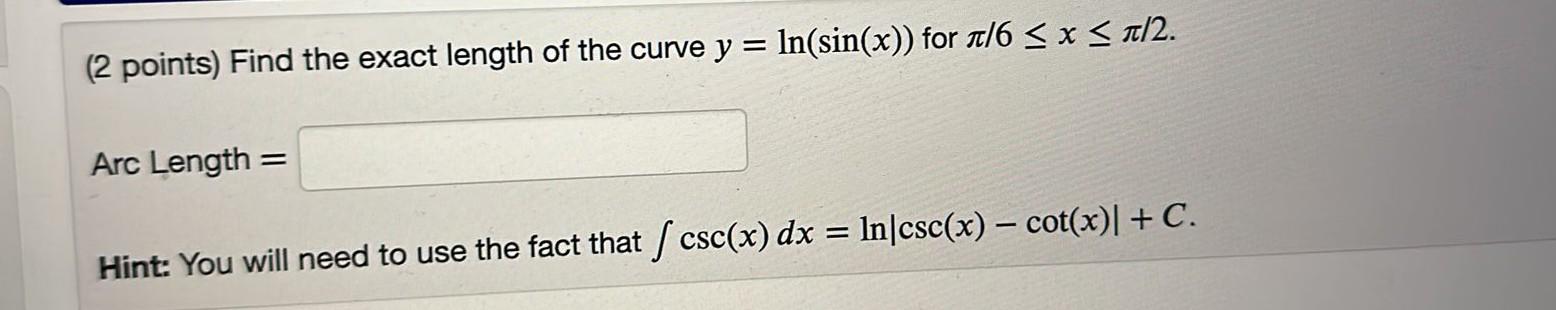 Solved (2 points) Find the exact length of the curve | Chegg.com