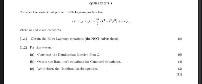 Solved Consider the variational problem with Lagrangian | Chegg.com