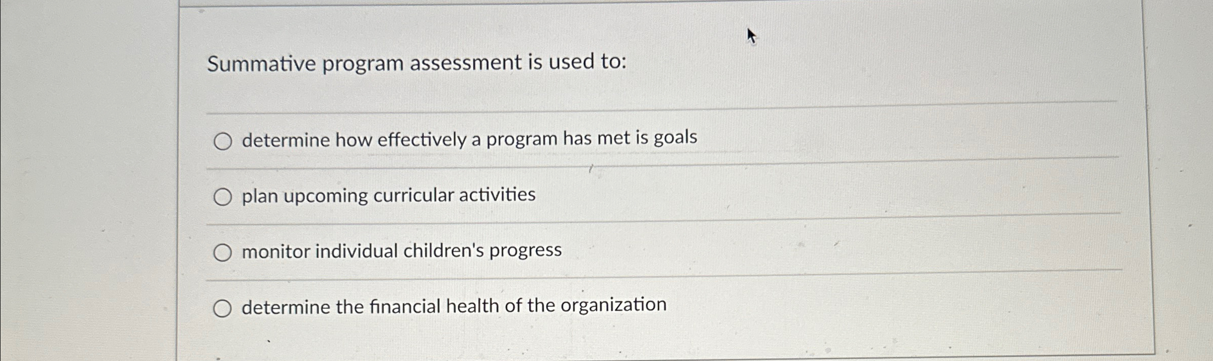Solved Summative program assessment is used to:determine how | Chegg.com