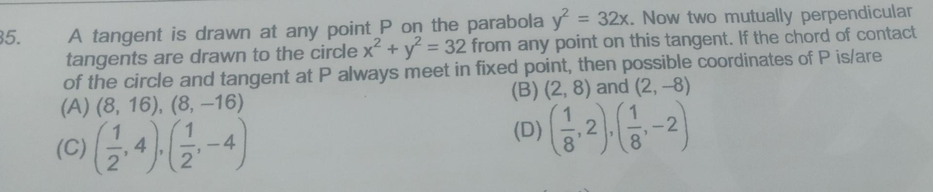 Solved A tangent is drawn at any point P on the parabola | Chegg.com