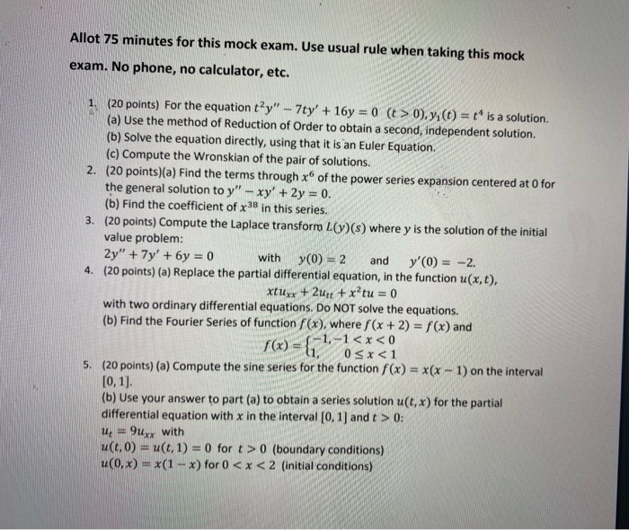 Solved Allot 75 minutes for this mock exam. Use usual rule | Chegg.com