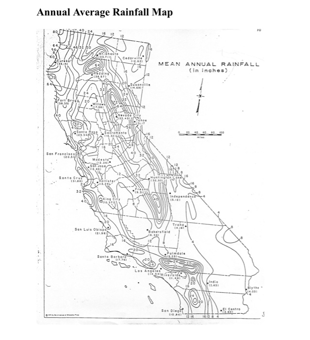 1. According to the Annual Average Rainfall map, what | Chegg.com