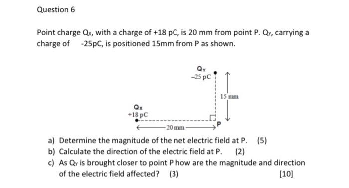 Solved Point charge Qx, with a charge of +18pC, is 20 mm | Chegg.com