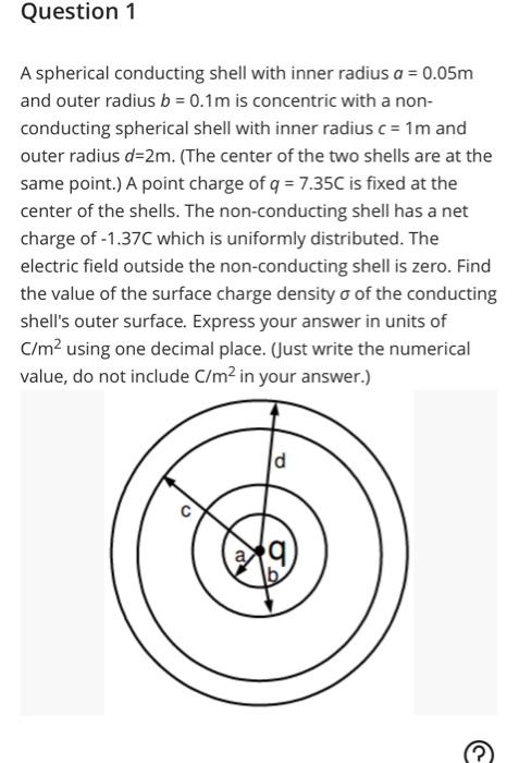 A spherical conducting shell with inner radius a=0.05 | Chegg.com
