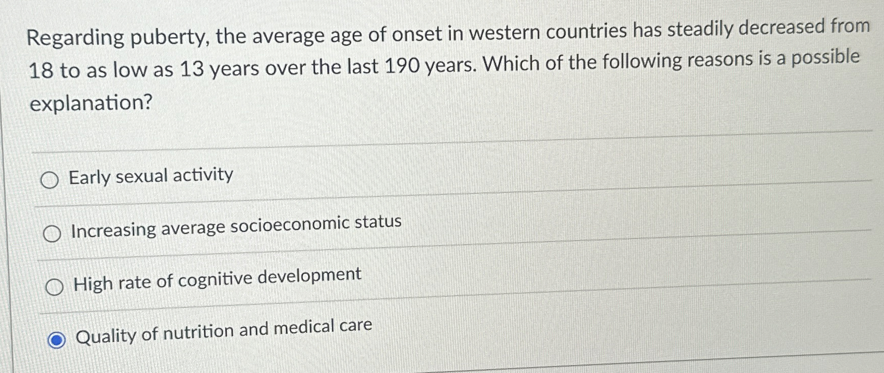 Solved Regarding puberty, the average age of onset in | Chegg.com