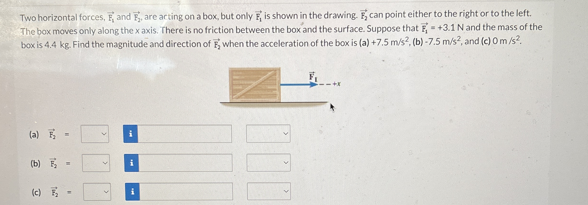Solved Two horizontal forces, vec(F)1 ﻿and vec(F)2, ﻿are | Chegg.com
