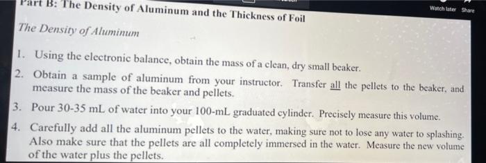 Solved Part B: The Density of Aluminum and the Thickness of | Chegg.com