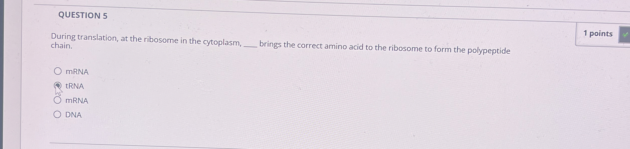 Solved QUESTION 5During translation, at the ribosome in the | Chegg.com