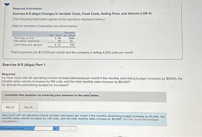 Solved Required information Exercise 6-5 (Algo) Changes in | Chegg.com