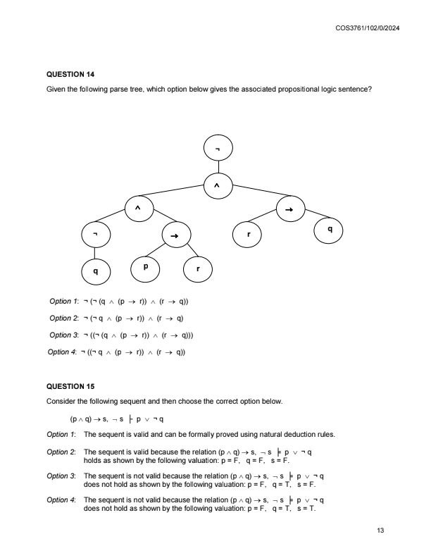 Solved QUESTION 14Given the following parse tree, which | Chegg.com