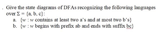 Solved . Give the state diagrams of DFAs recognizing the | Chegg.com