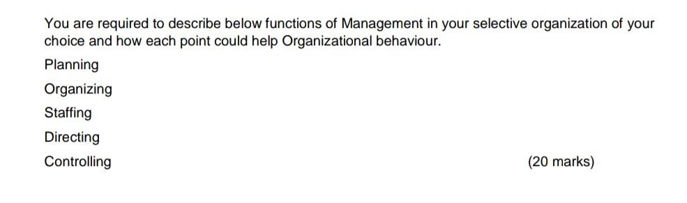 Solved You are required to describe below functions of | Chegg.com