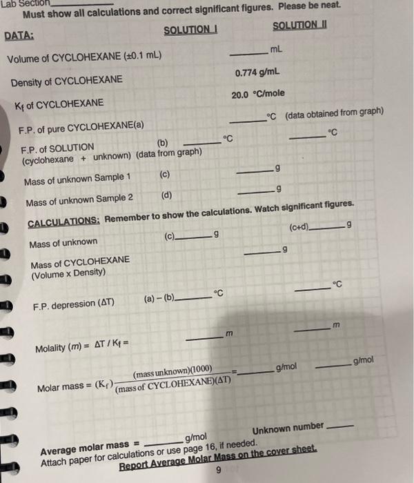 Solved Lab Section DATA FOR COOLING CURVES Make sure all | Chegg.com