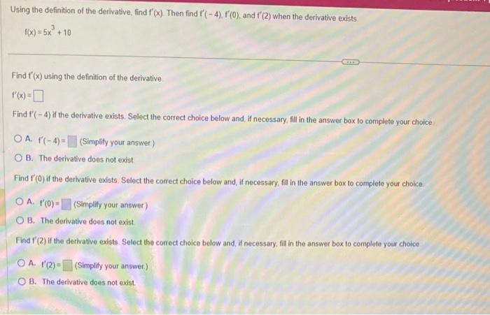 Solved Using the definition of the derivative, find f′(x) | Chegg.com