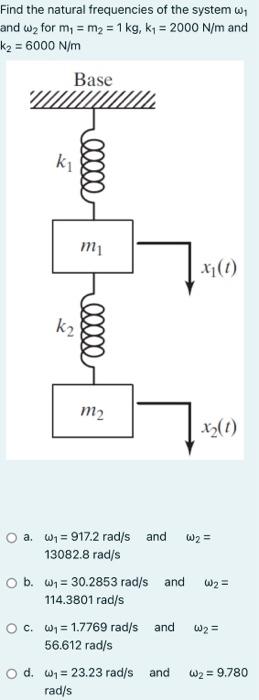 Solved Find the natural frequencies of the system ω1 and ω2 | Chegg.com