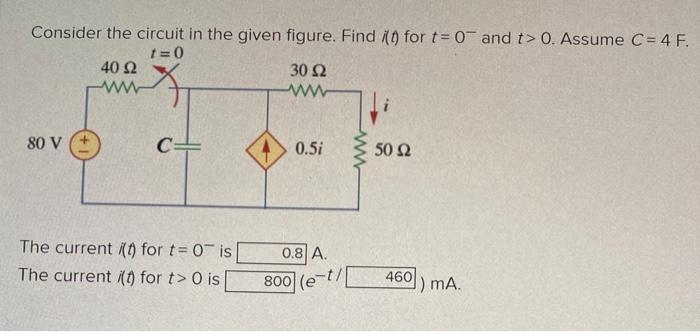 Solved Consider the circuit in the given figure. Find i(t) | Chegg.com