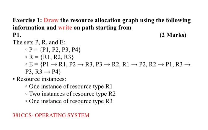 Solved Exercise 1: Draw the resource allocation graph using | Chegg.com