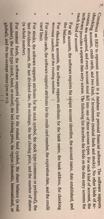 Solved 7. Construct an E struct an ERD to represent accounts | Chegg.com