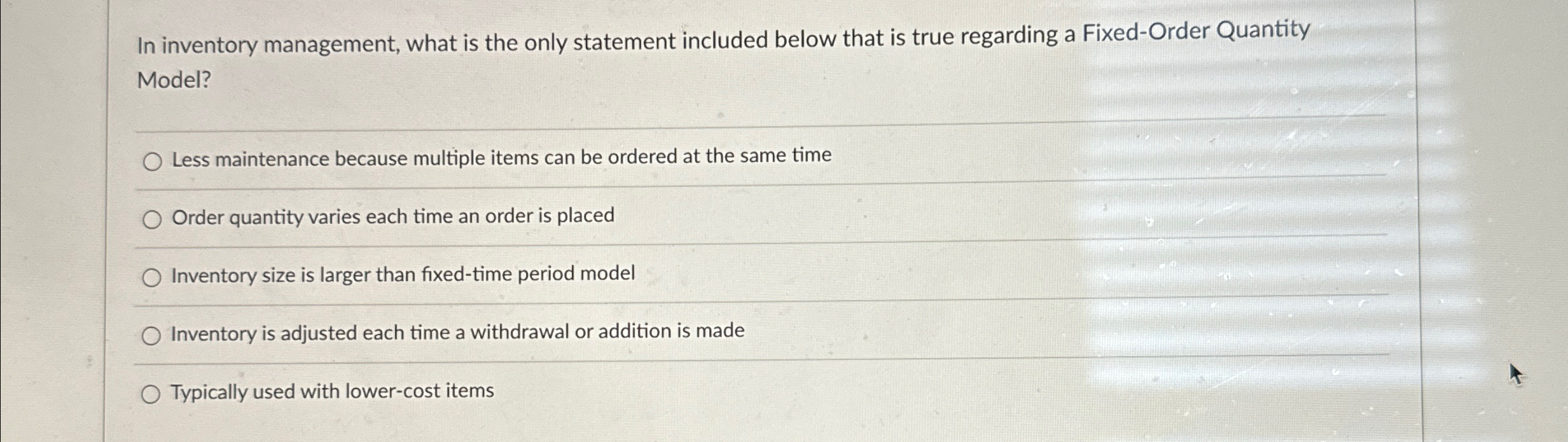 Solved In inventory management, what is the only statement | Chegg.com