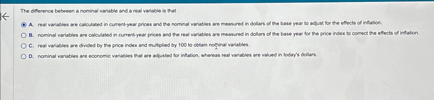 Solved The difference between a nominal variable and a real | Chegg.com