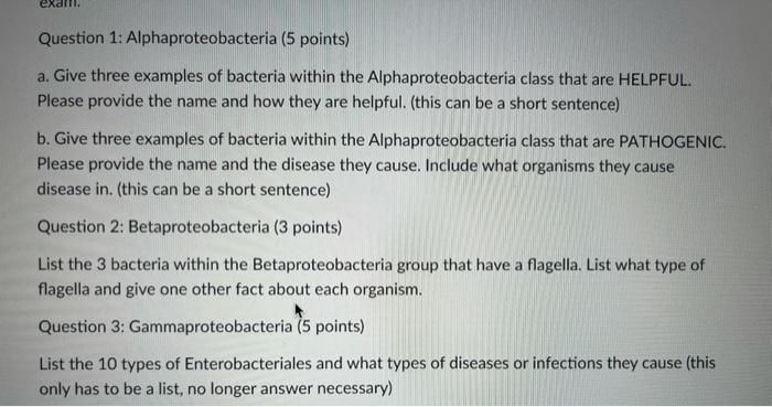 Solved exam. Question 1: Alphaproteobacteria (5 points) a. | Chegg.com