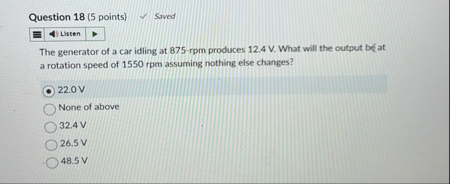 Solved Question 18 (5 ﻿points)SivedIThe generator of a car | Chegg.com