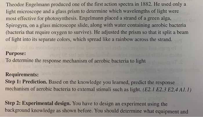 Solved Theodor Engelmann produced one of the first action | Chegg.com