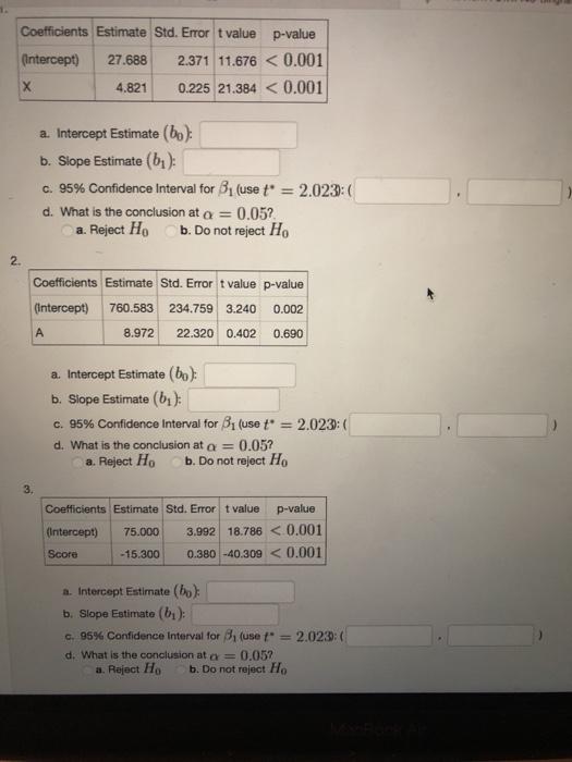 Solved Coefficients Estimate Std. Error t value p-value | Chegg.com