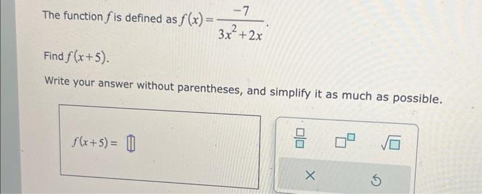 Solved The function f is defined as f(x)=3x2+2x−7. Find | Chegg.com