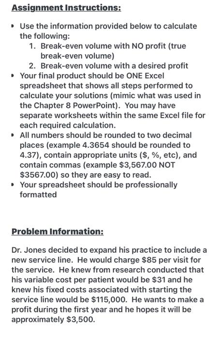 Solved Assignment Instructions Use the information provided | Chegg.com