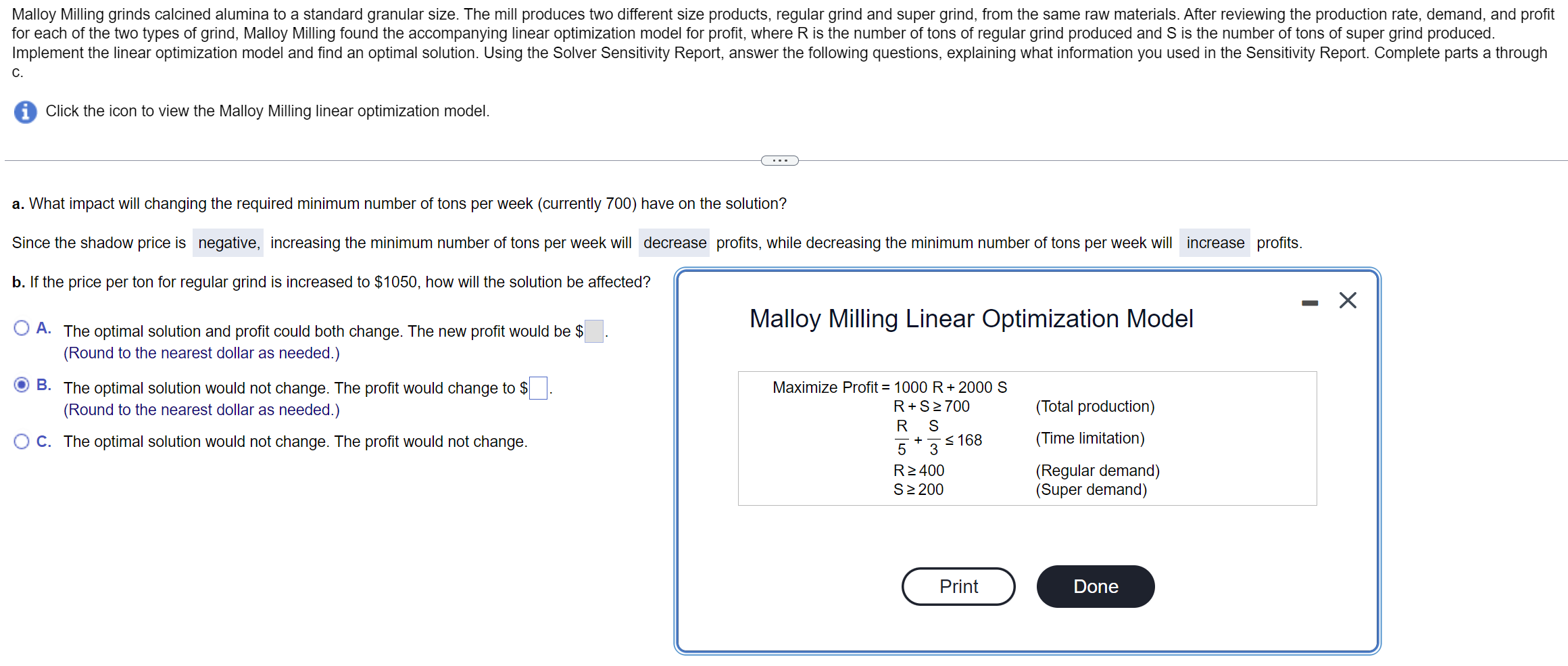 (PLease do part B)Malloy Milling grinds calcined | Chegg.com