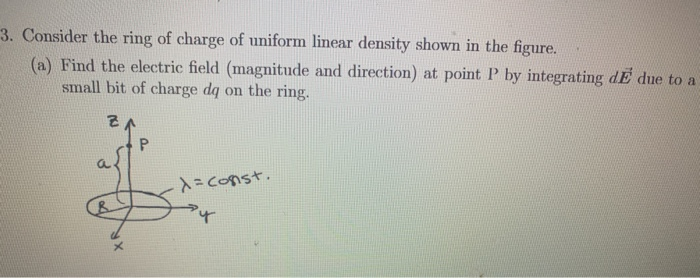 Solved 3. Consider the ring of charge of uniform linear | Chegg.com