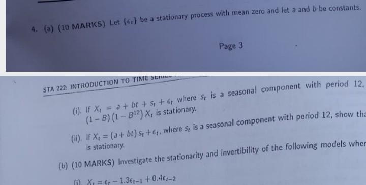 Solved 4. (a) (10 MARKS) Let {ϵt} be a stationary process | Chegg.com