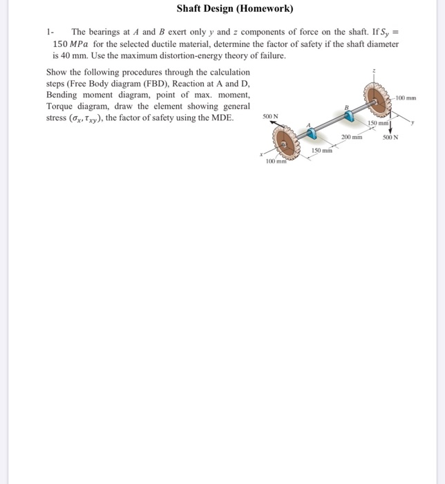 Solved Shaft Design (Homework) 1- The bearings at A and B | Chegg.com