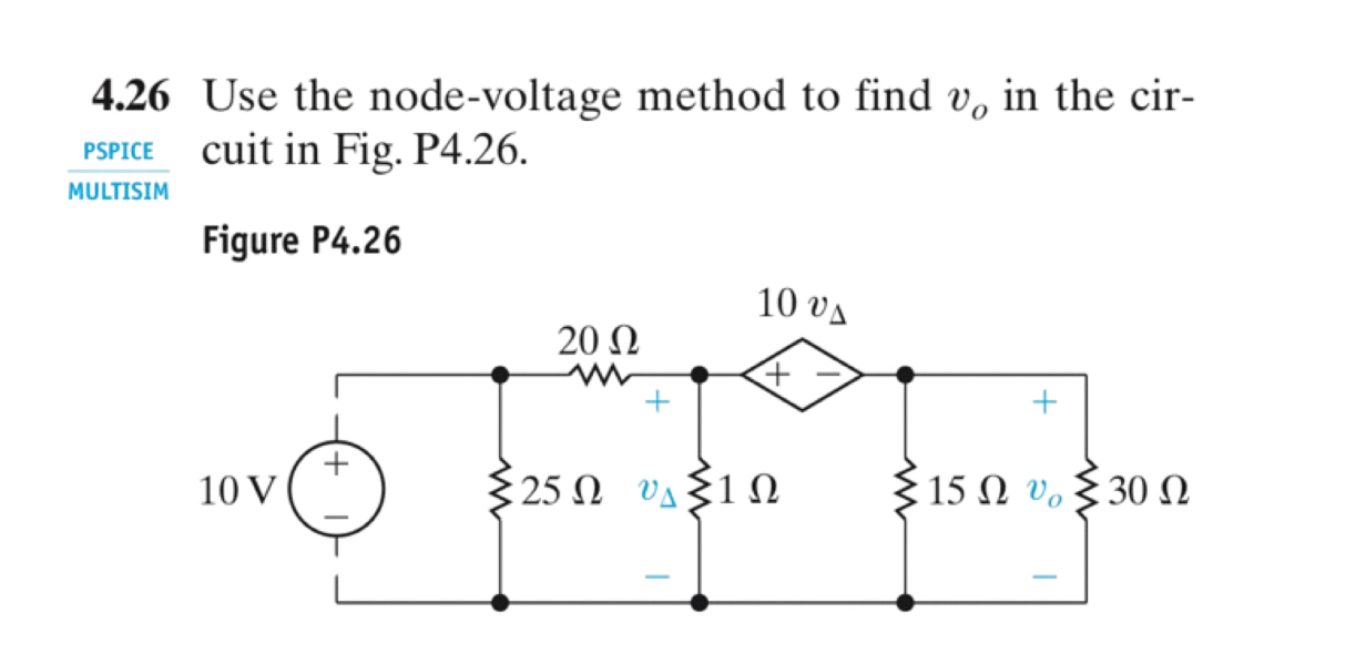Solved 4.26 ﻿Use the node-voltage method to find vo ﻿in the | Chegg.com