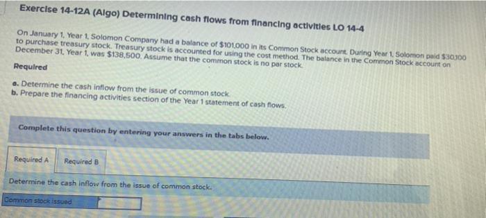 Solved Exercise 14-12A (Algo) Determining cash flows from | Chegg.com