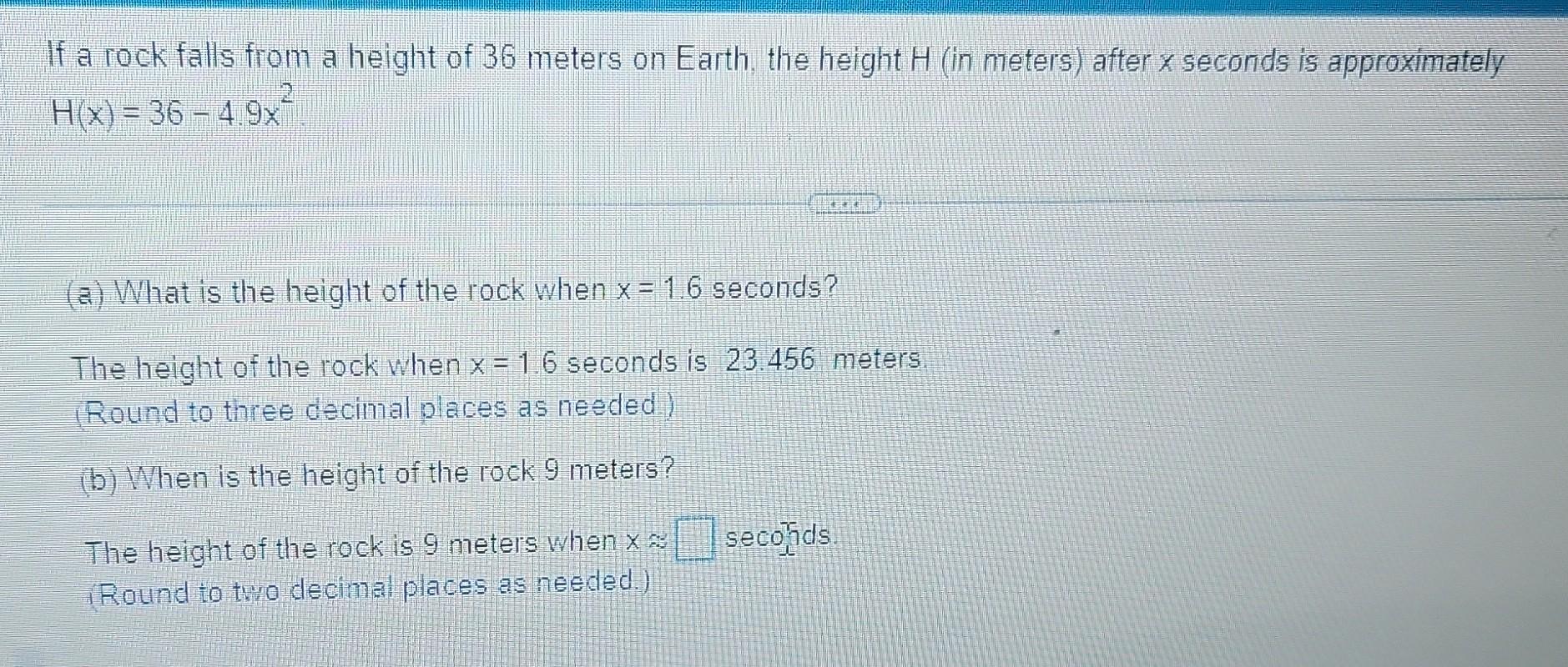 Solved If a rock falls from a height of 36 meters on Earth, | Chegg.com